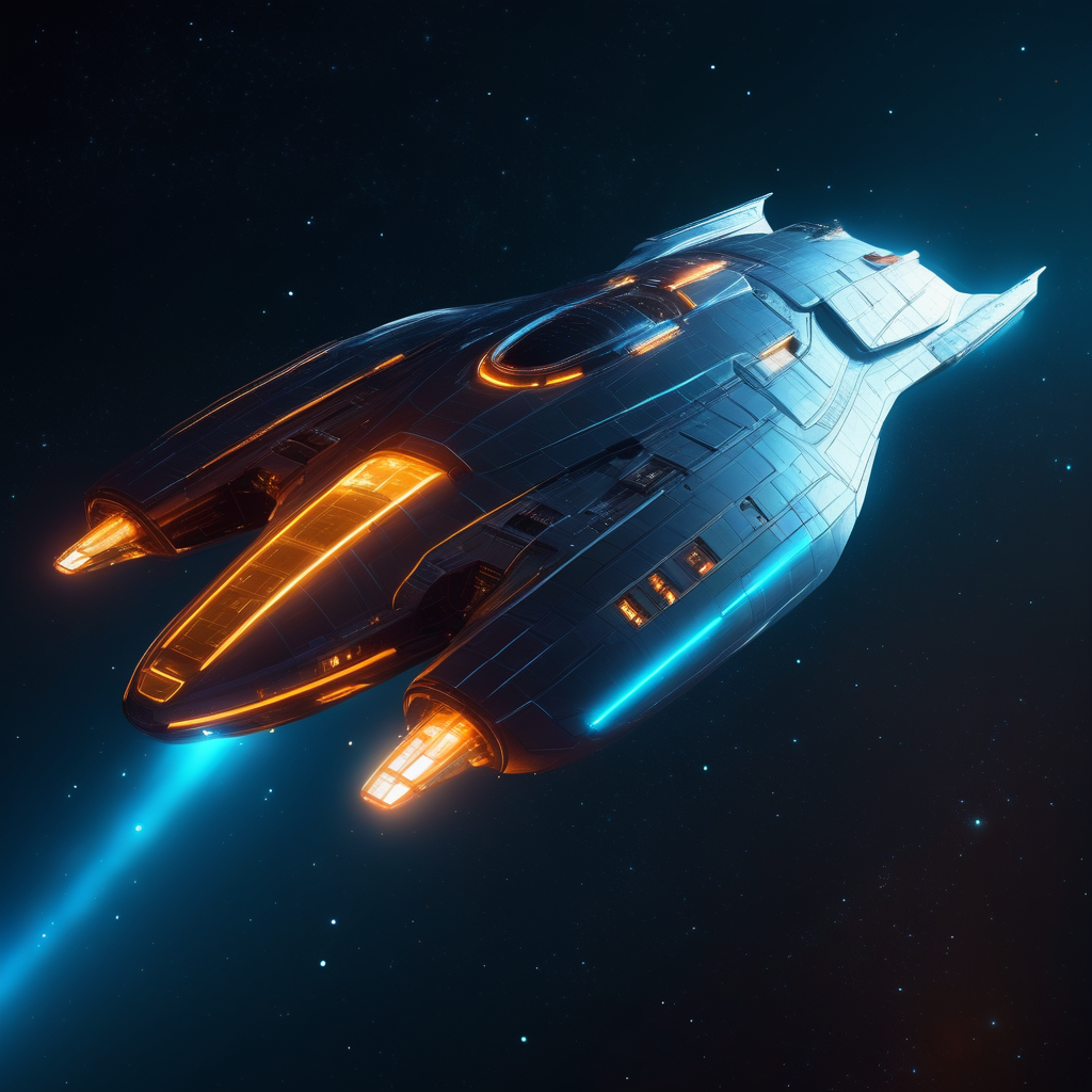 A sleek and futuristic space ship floating in the vastness of outer ...