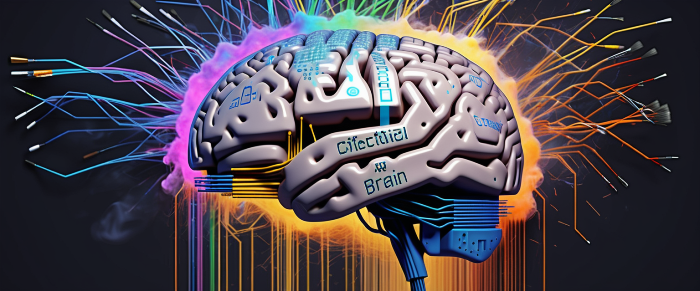 Artificial Brain Made Of Electric Circuits And Developer Code Matrix Style Exploding With