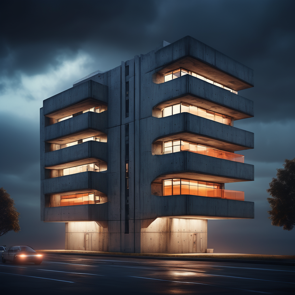 front elevation four story concrete building – Spring AI Studio