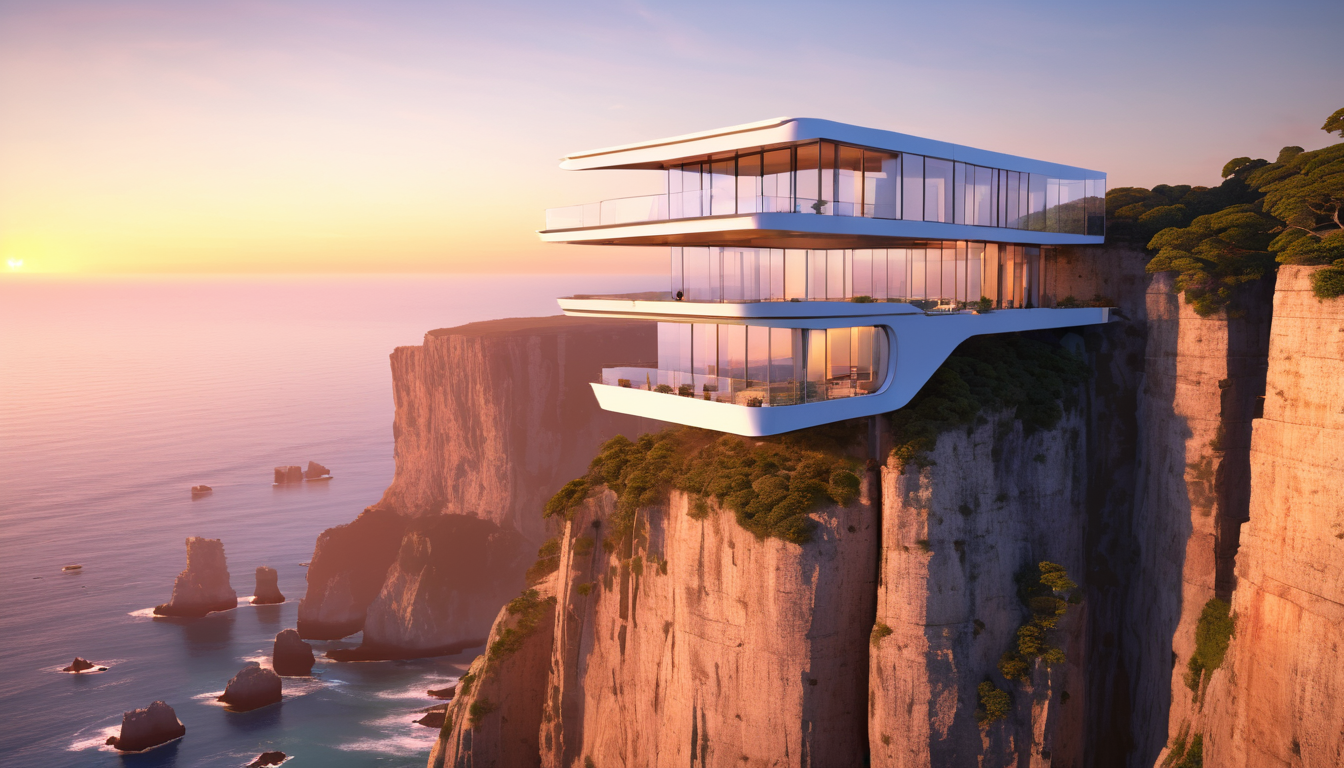 “a modern architectural residential building with large glass windows ...