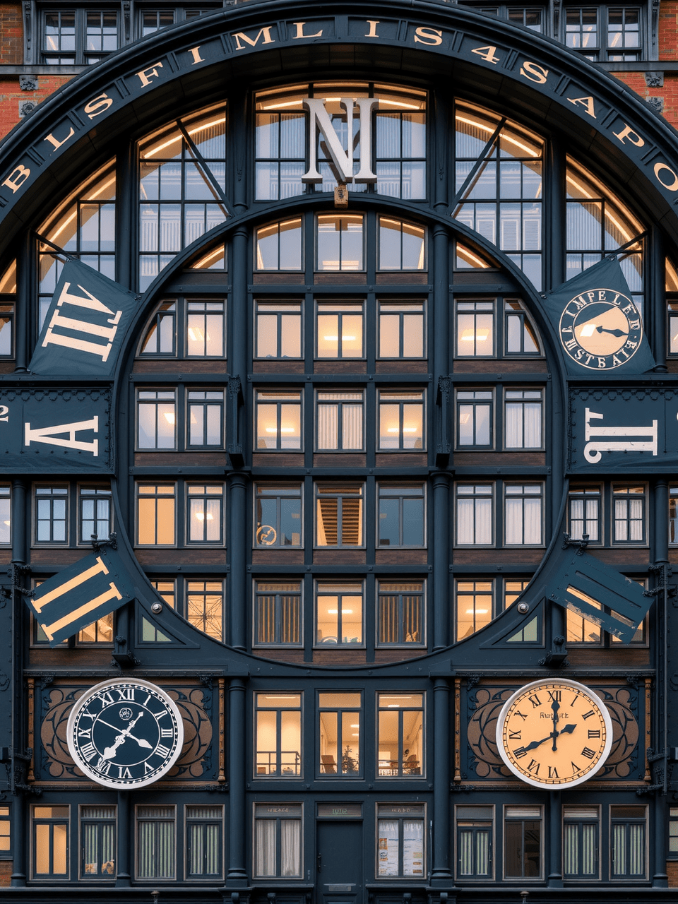 Architecture of a full building, looks like a clock with roman numeral ...