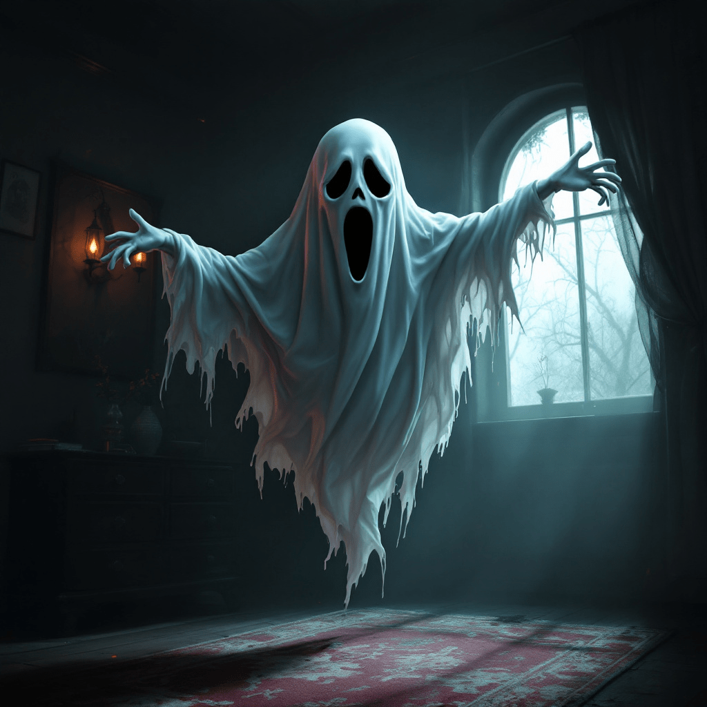 3D scary ghost flying inside a haunted room – Spring AI Studio