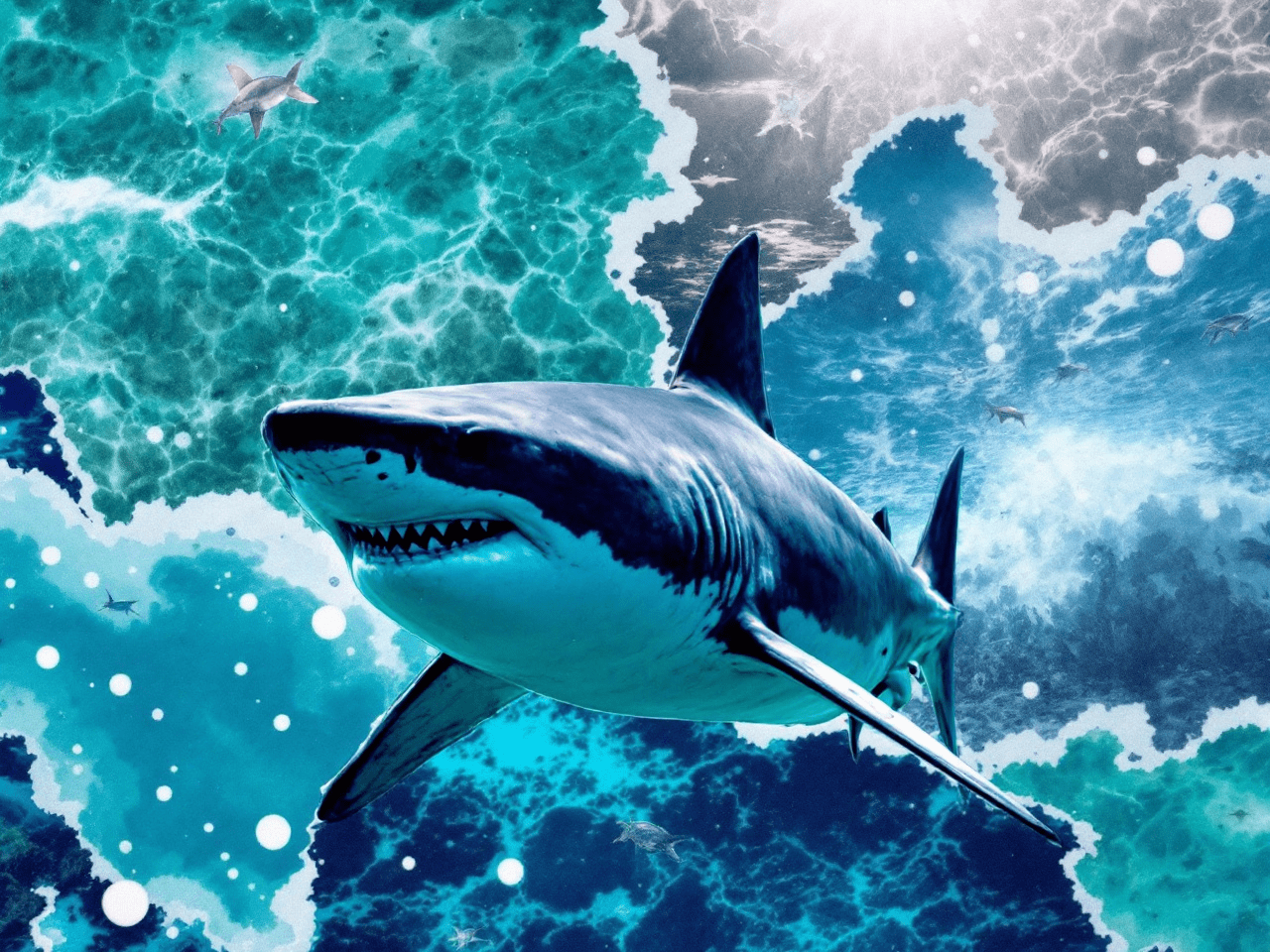 ocean and shark collage – Spring AI Studio